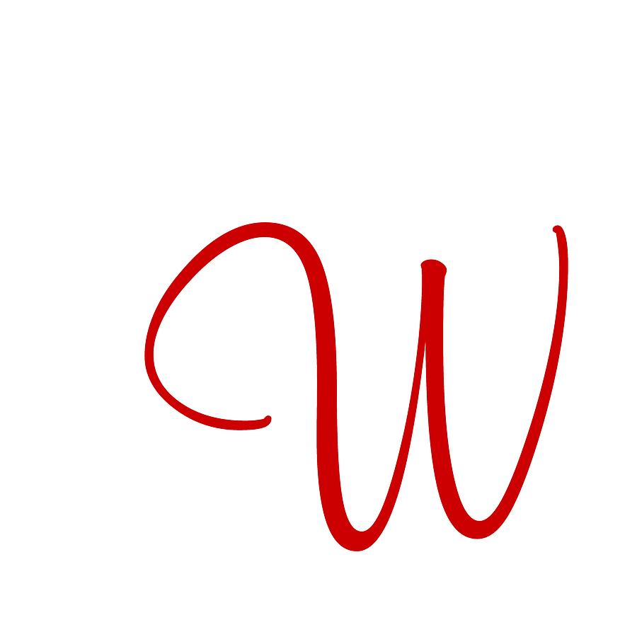 W in Red Simple Script Digital Art by Custom Home Fashions - Fine Art ...