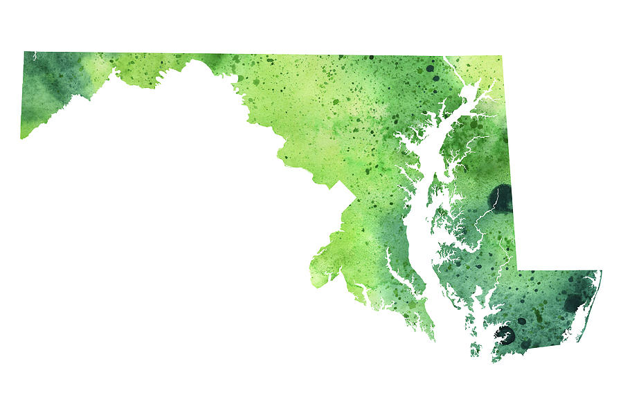 Watercolor Map of Maryland, in Green Painting by Andrea Hill - Fine Art ...