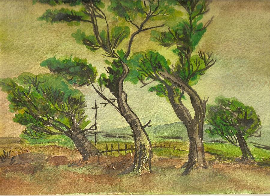 Windswept Trees Painting by Iris Devadason - Fine Art America