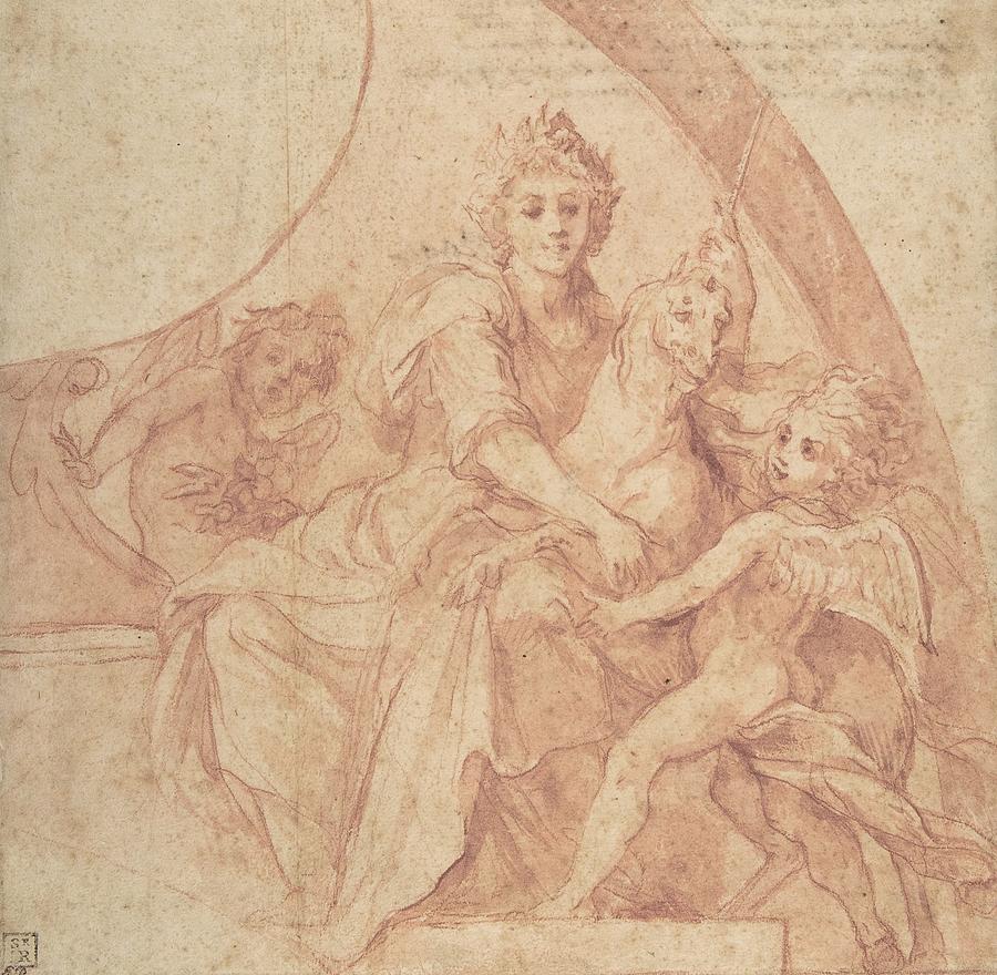 Allegorical Figure Of Purity With A Unicorn And Two Putti Drawing by Baldassarre Franceschini ...