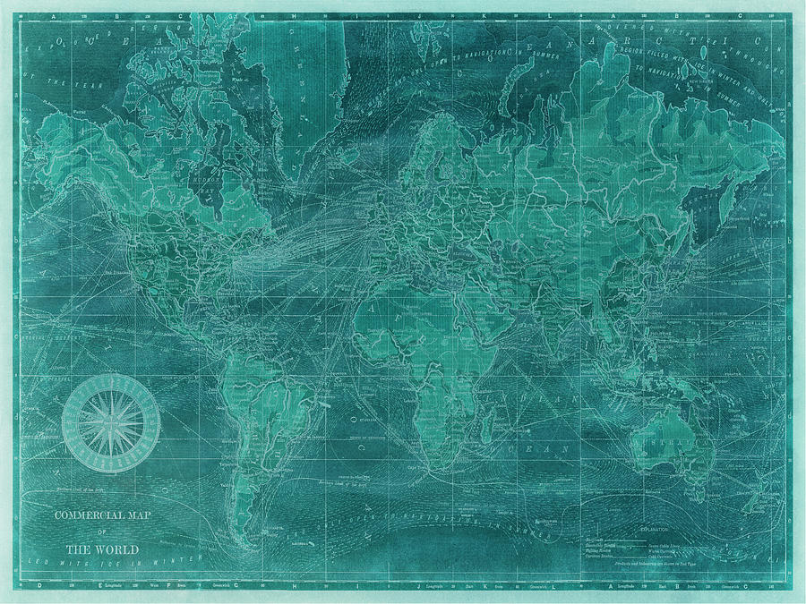 Azure World Map Painting by Vision Studio