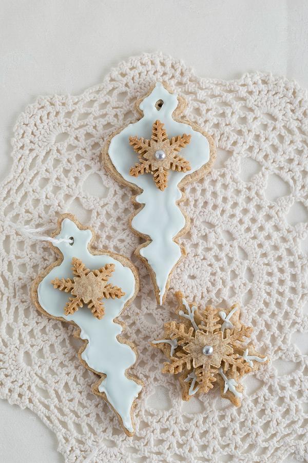Christmas Biscuits For Decorating The Tree On A Crocheted Doily ...