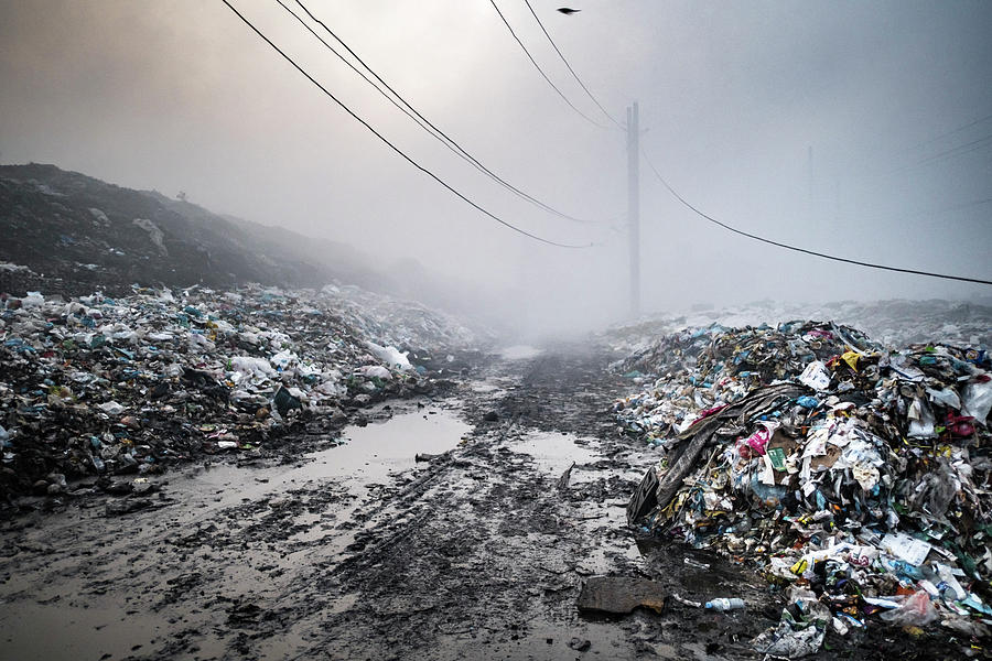Misty garbage yard landscape, pollution, Bangladesh, Asia Photograph by ...