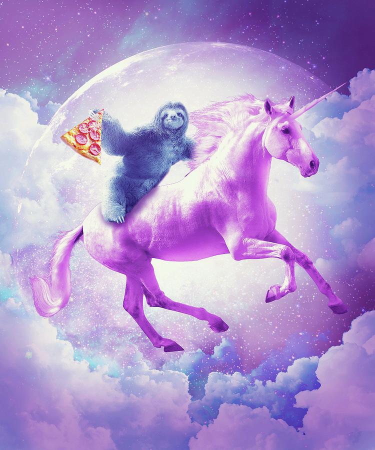 Space Sloth Riding On Flying Unicorn With Pizza Digital Art By Random