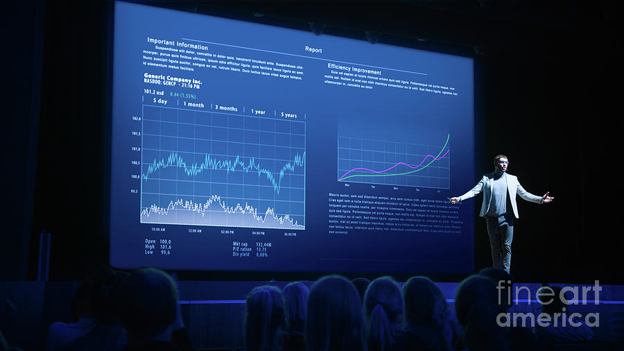 Speaker Giving A Presentation On Stage Photograph by Gorodenkoff ...