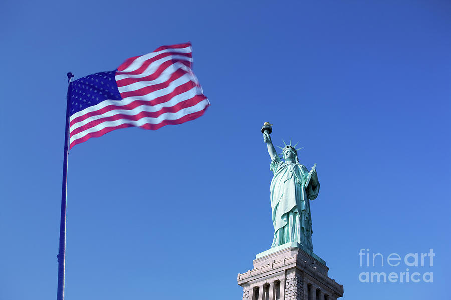 Statue Of Liberty And Us Flag #1 by Science Photo Library