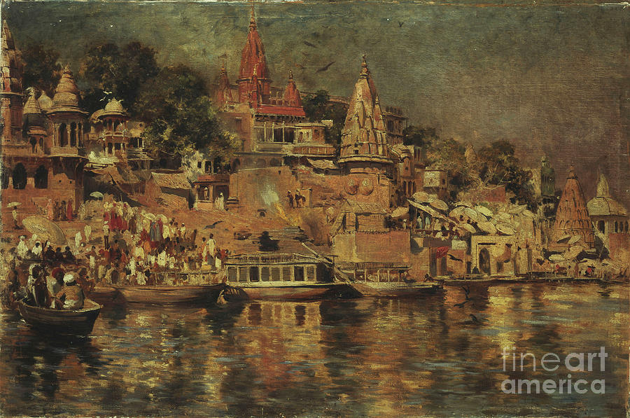 View Of The Ghats At Benares, 1873 Painting by Edwin Lord Weeks - Fine ...
