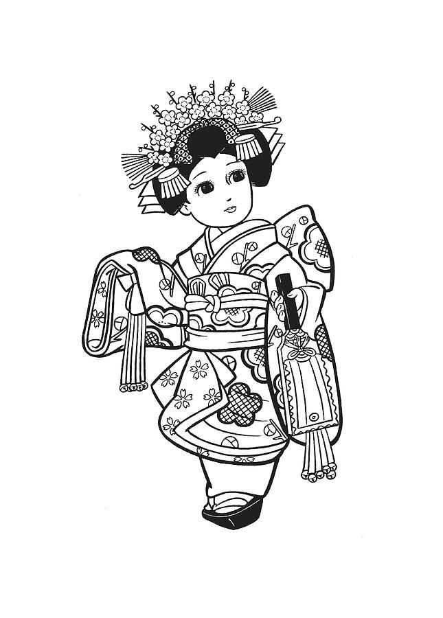 Geisha Girl Line Art