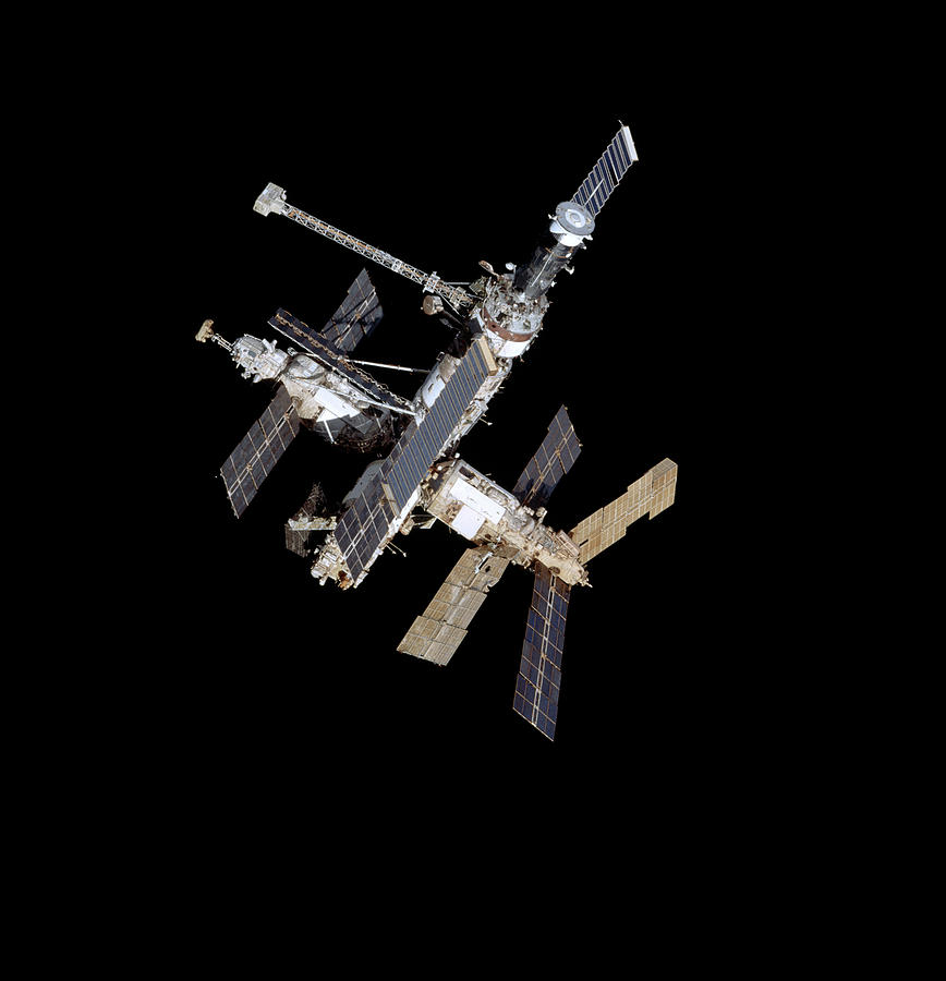 1249. Full views of Mir Space Station after undocking during flyaround ...