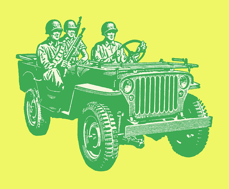 3 Soldiers in Jeep Drawing by CSA Images - Fine Art America