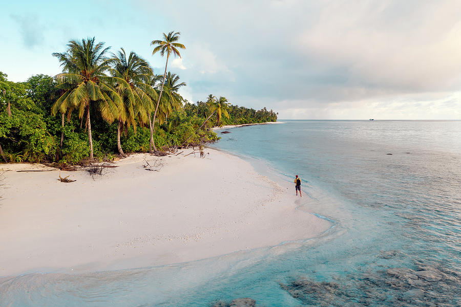 Aerial View Of Man Standing At The Beach Photograph by Cavan Images / Konstantin Trubavin - Fine ...