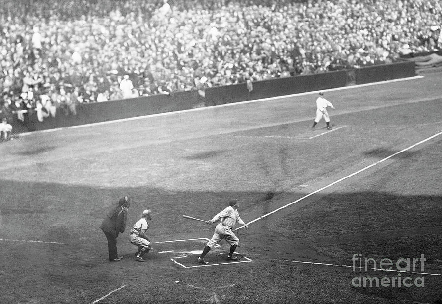 Babe Ruth Hitting Home Run by Bettmann