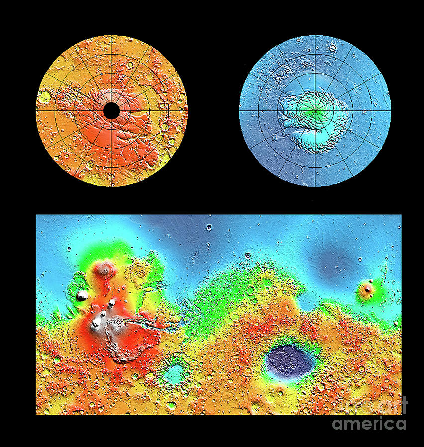 3-d Image Of The Global Topography Of Mars Photograph by Nasa/science ...