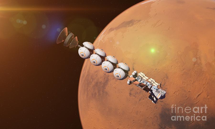 Spaceship Traveling To Mars #3 by Science Photo Library