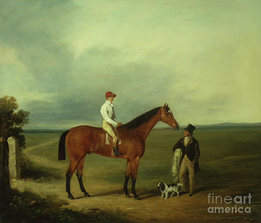 A Racehorse With A Jockey, Trainer And Spaniel Painting by George Fenn ...