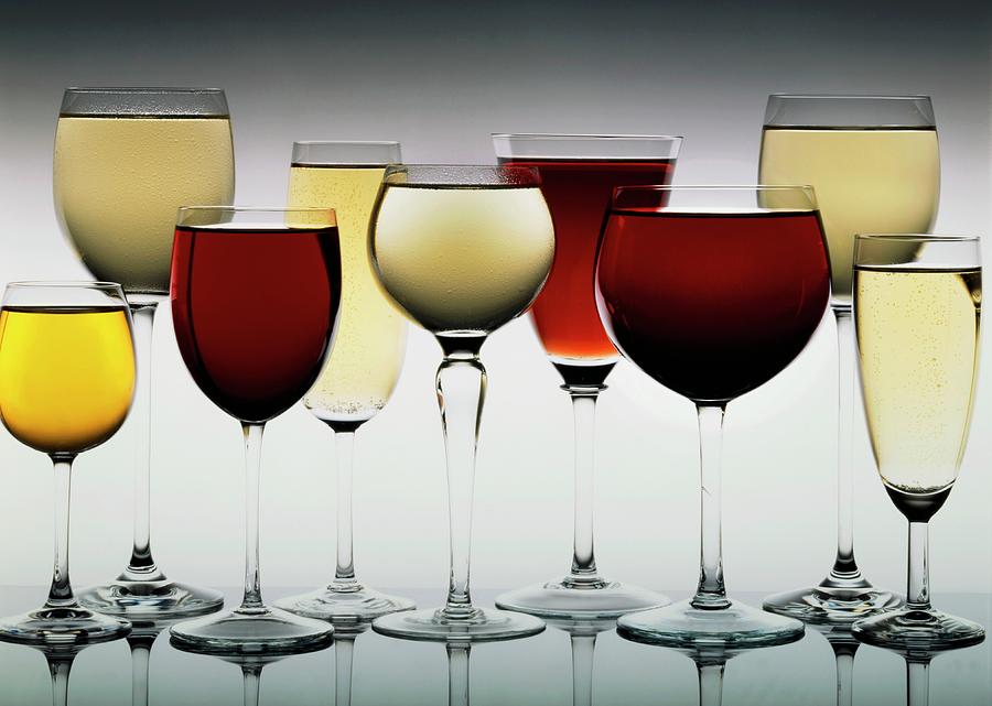 An Assortment Of Full Wine And Sparkling Wine Glasses Photograph By Foodfolio Fine Art America