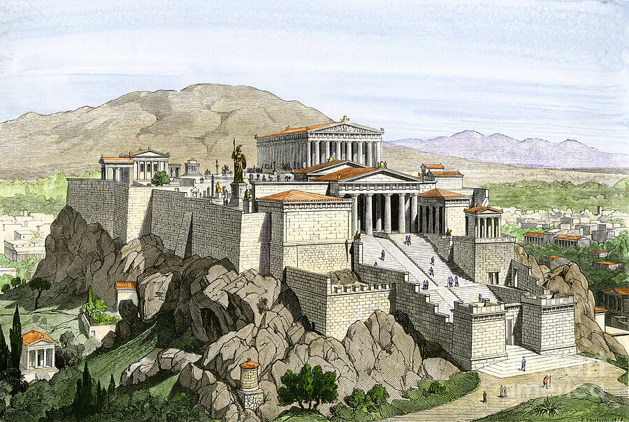 Ancient Greek Parthenon Drawing Inspired By The Parthenon On The