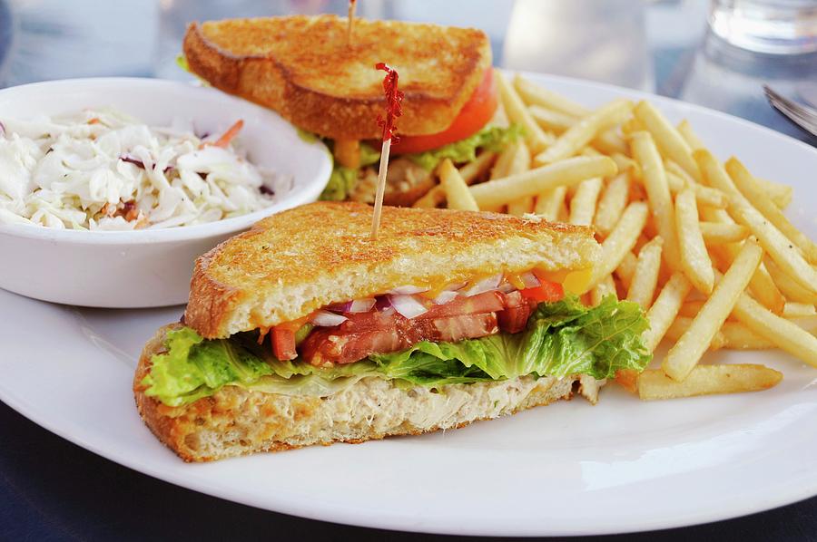 Blt Sandwich With Skinny Fries And Coleslaw Photograph by Foodfolio ...