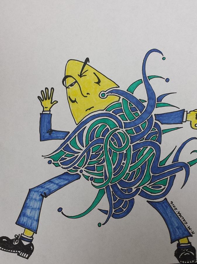 Blue and yellow figure Drawing by Kirk Calma - Pixels