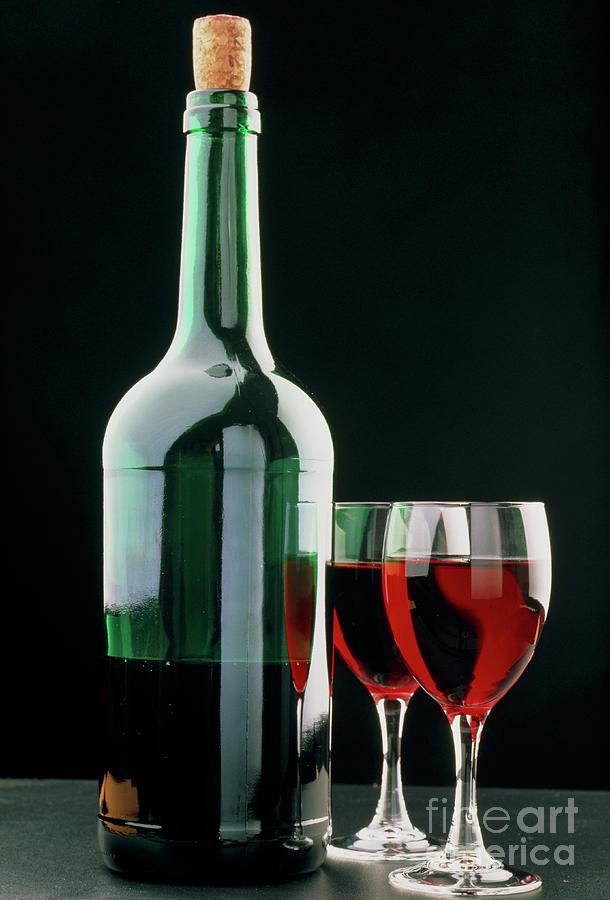 Bottle Of Red Wine And Two Glasses Photograph by Astrid & Hanns-frieder Michler/science Photo ...