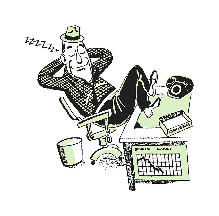 Businessman Snoozing at Desk and Causing Company to Fail Drawing by CSA ...
