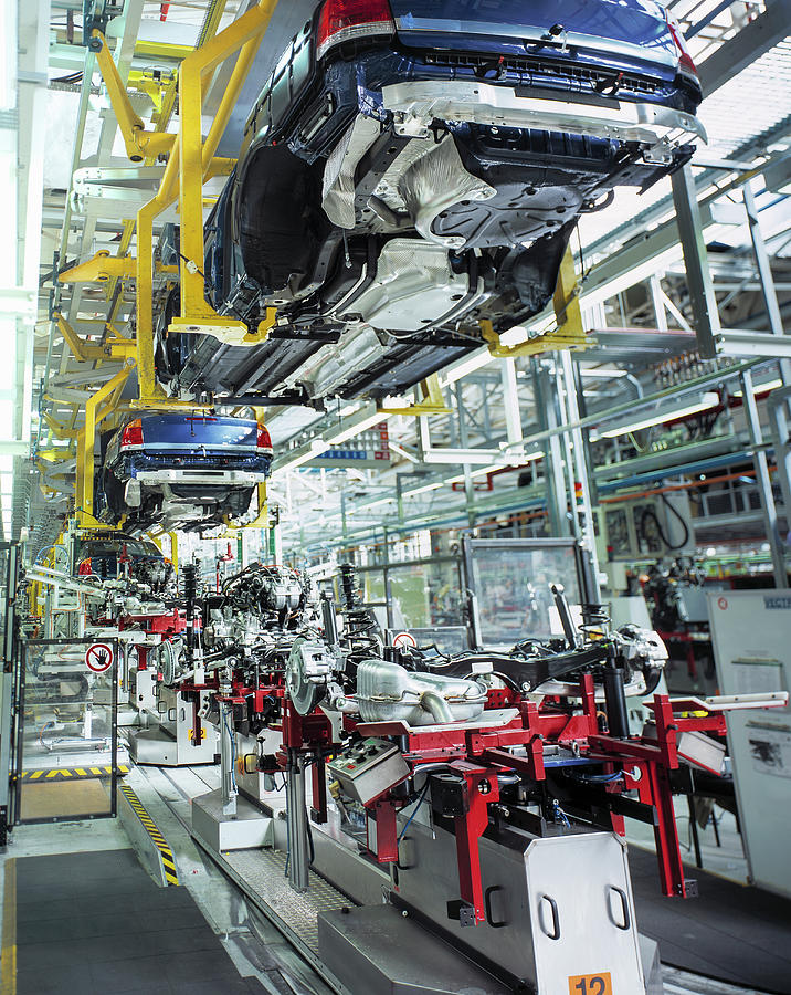 Car Bodies And Engines In Car Factory Digital Art by Monty Rakusen - Pixels