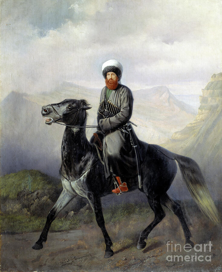 Chamil Equestrian Portrait Imam Chamil, Shamil, 19th Century Painting by Nikolai Yegorovich ...