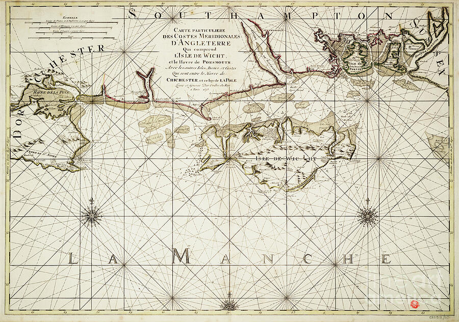Chart Of The English Coast, Isle Of Wight And Portsmouth Harbour, 1693 ...