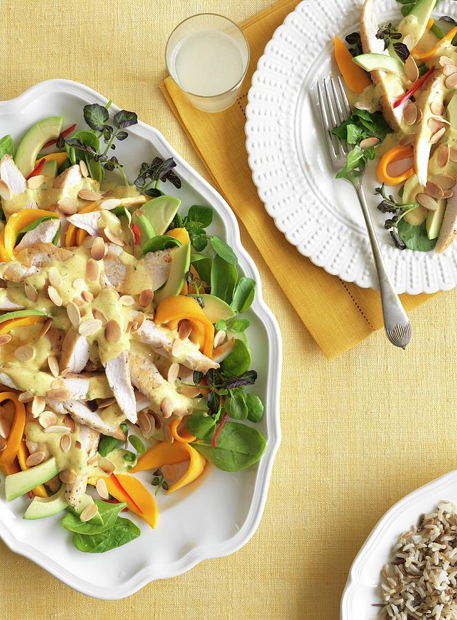 Chicken Salad With Mango Avocado And Flaked Almonds Photograph By