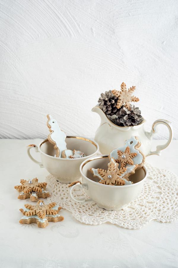 Christmas Biscuits As Tree Decorations In A Porcelain Cups Photograph ...
