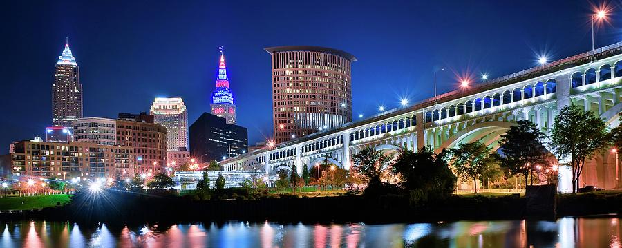 Colorful Cleveland Panoramic Skyline Photograph by Frozen in Time Fine ...