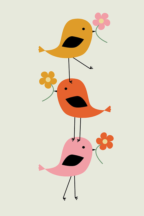 Colorful stacked birds with flowers Digital Art by Mihaela Pater - Fine ...