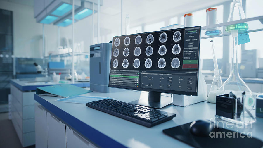 Computer In A Laboratory Showing Brain Scans Photograph by Gorodenkoff ...