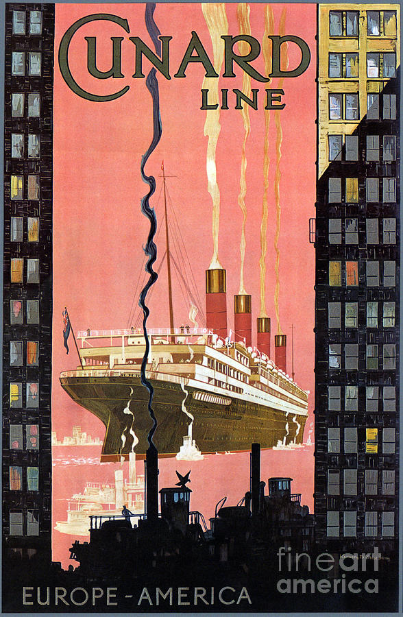 Cunard Line Europe-america Poster, Usa, C. 1900 Drawing by Kenneth ...