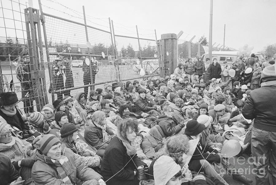 Demonstrators Blocking Gate With String by Bettmann