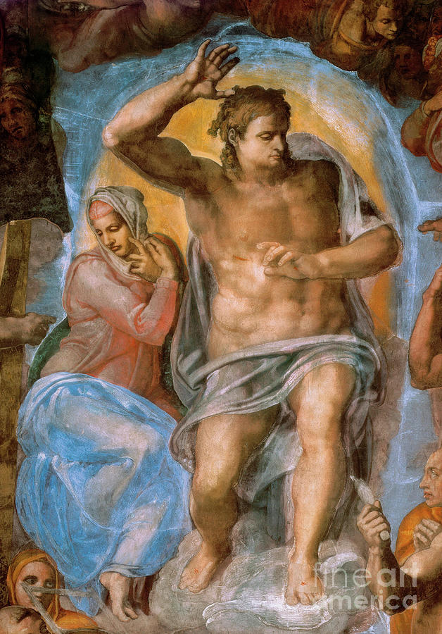 Detail Of The Last Judgment: Christ Judges. Fresco By Michelangelo Buonarroti, Known As ...