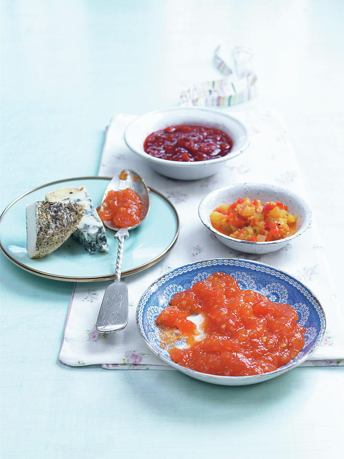 Different Types Of Jams And Chutneys In Plate Photograph by Jalag / Jan ...