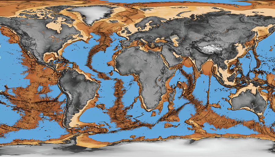 Draining Global Oceans, Data Map Photograph by Science Source | Pixels