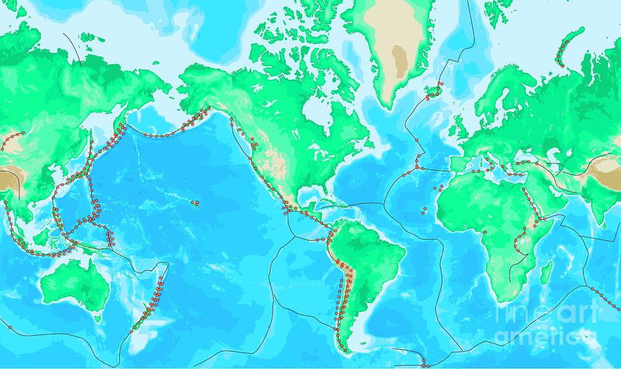 Earth's Volcanoes And Tectonic Boundaries Photograph by Tim Brown ...