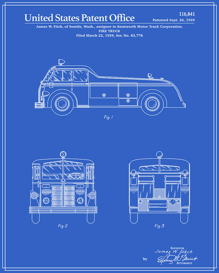 Firetruck Patent - Blueprint Digital Art by Finlay McNevin - Fine Art ...