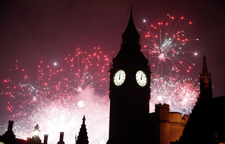Fireworks Explode by the Big Ben Photograph by Neil Hall - Fine Art America