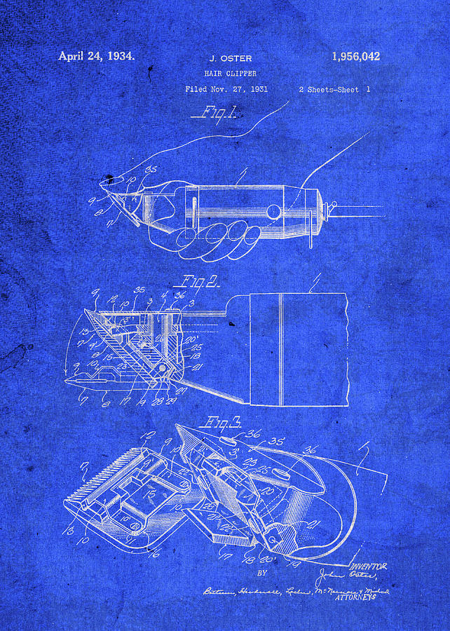 Hair Clippers Vintage Patent Blueprint Mixed Media by Design Turnpike ...