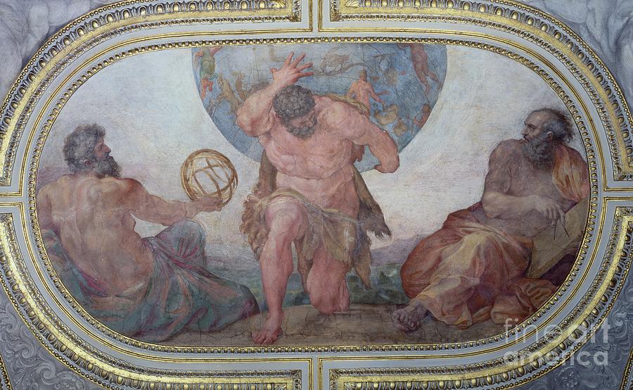 Hercules Supporting The World Flanked By Euclid And Ptolemy, From The 'camerino', 1596 Painting ...