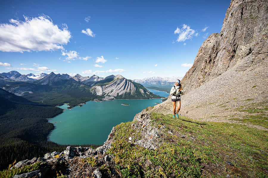 Hiker Walking Sarrail Ridge Above Upper Kananaskis Lakes In Kananaskis ...