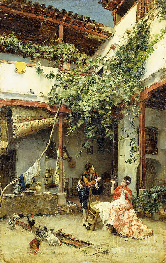 In The Courtyard, 1876 Painting by Ricardo De Madrazo Y Garreta - Fine ...