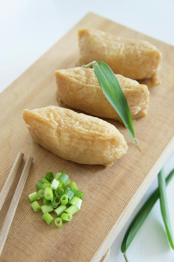 Inari Sushi rice Encased In Deep-fried Tofu With Spring Onions negi On ...