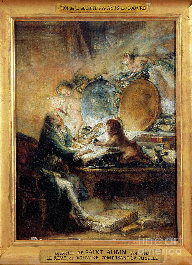 Le Reve Or Voltaire 1694-1778 Composing The Maid, 18th Century Painting by Gabriel De Saint ...
