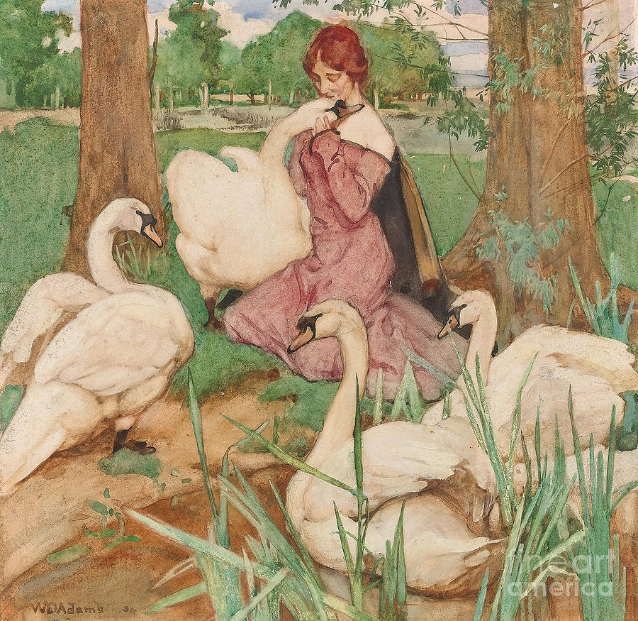 Leda And The Swan, 1904 Painting by William Dacres Adams - Fine Art America