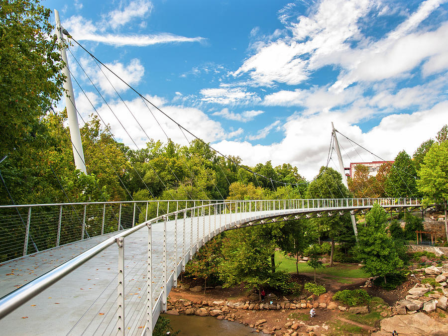Greenville Liberty Bridge Perspective - Falls Park in Greenville SC Photograph by Rich Nicoloff ...