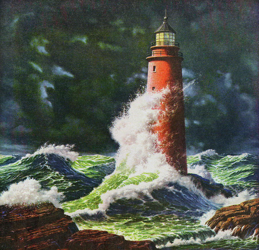 Lighthouse During Storm Drawing by CSA Images - Fine Art America